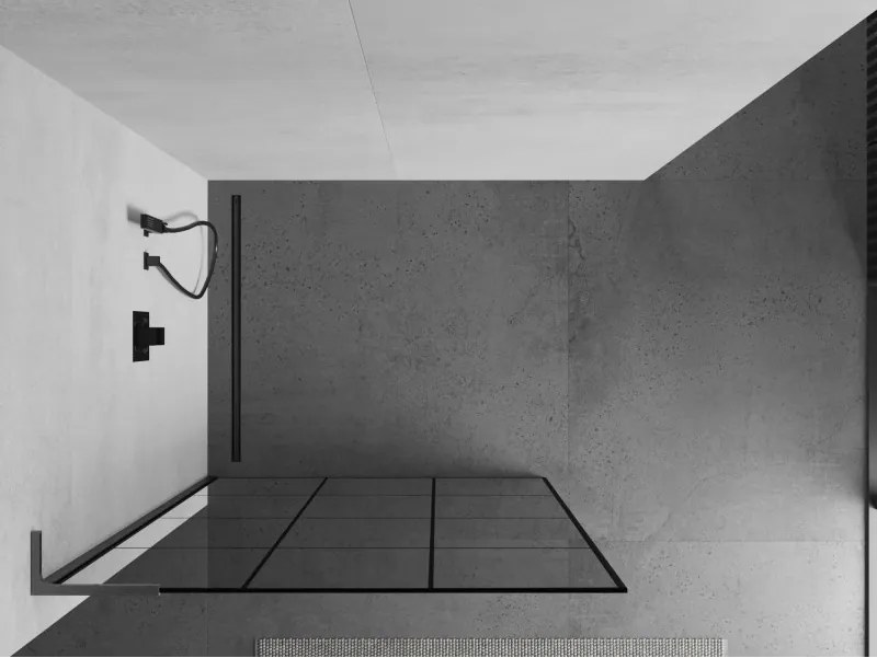 Mexen Kioto L, sprchová zástěna Walk-In 110 x 200 cm, 8mm čiré sklo černý vzor, grafitový profil, 800-110-103-66-77