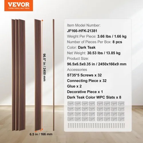 dřevěné lamelové akustické panely 8 ks 243,8 × 15,2 cm – tmavý teak