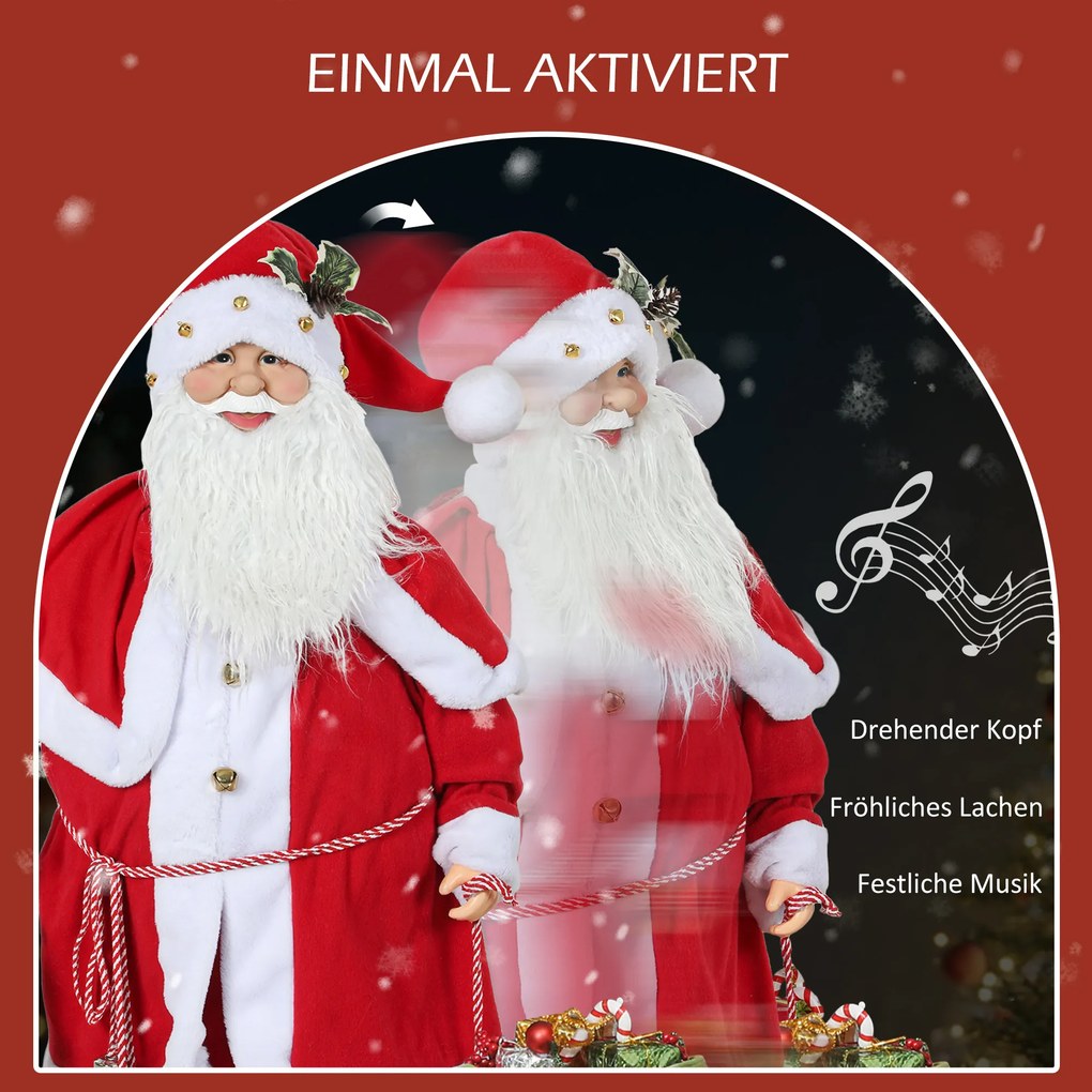 HOMCOM Postava Santa Clause, pohyblivá, se senzorickým zvukem, smích & hudba, 140 cm, červená