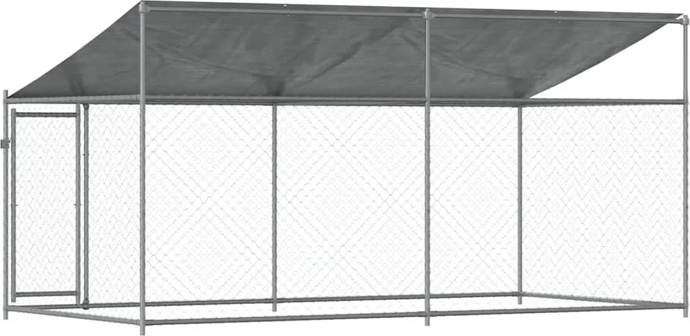 Klec pro psy se střechou a dvířky šedá 4x2x2 m pozinkovaná ocel 3209568