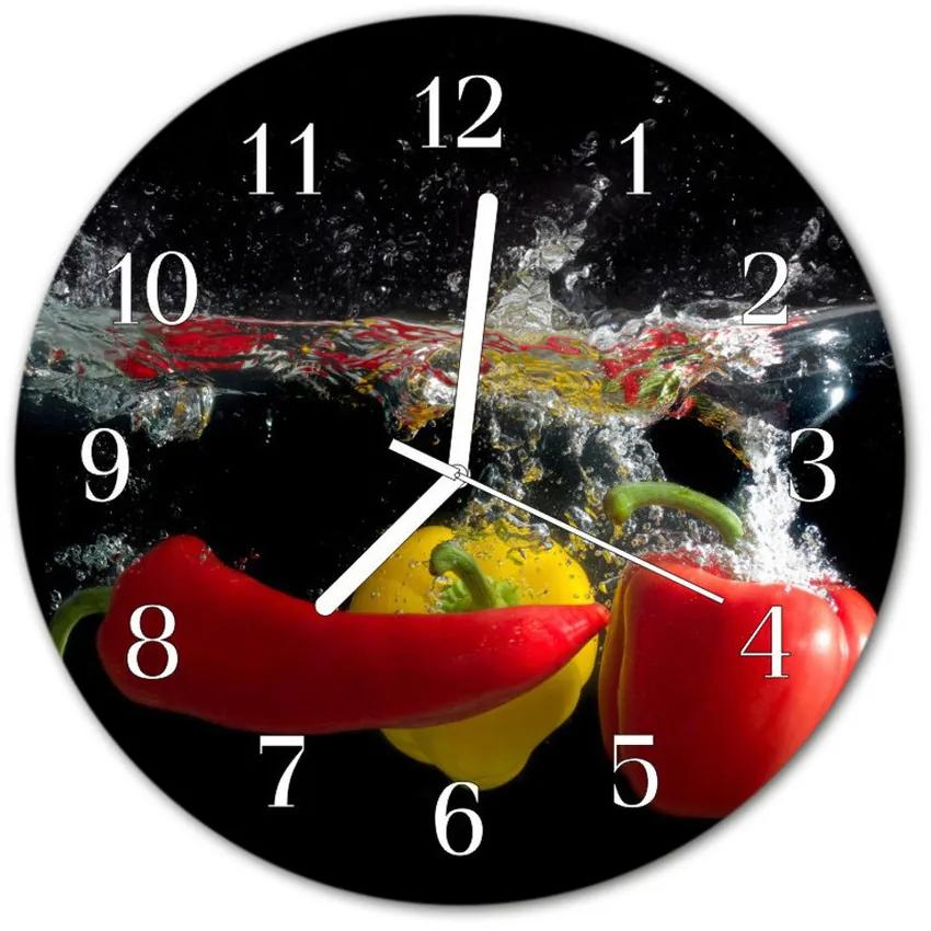 Nástenné skleněné hodiny paprika fi 30 cm