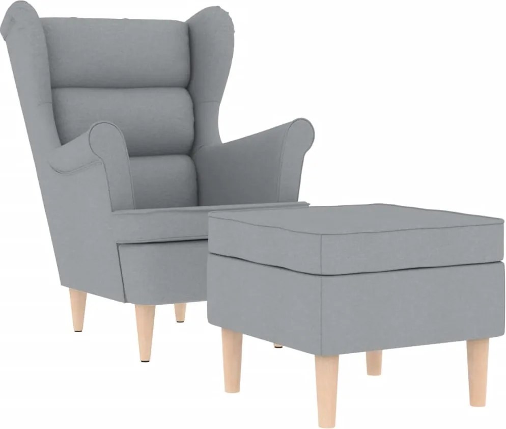 Křeslo s podnožkou světle šedé textil 3307989