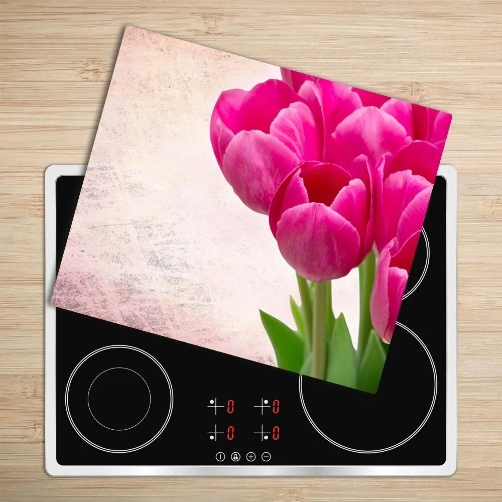 Skleněné deska do kuchyně Růžové tulipány