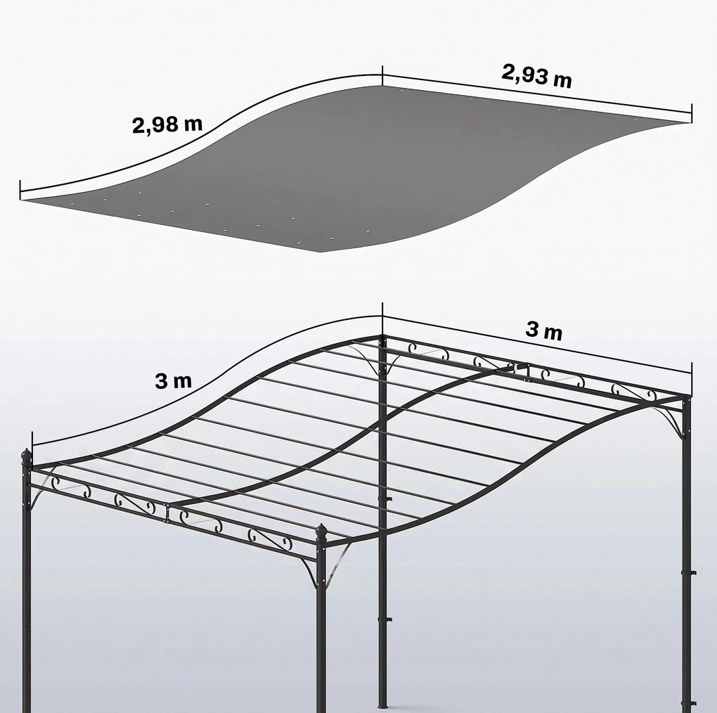 Outsunny náhradní střecha pergoly, 298 × 293 cm (vhodná pro 3 × 3 m) — tmavě šedá