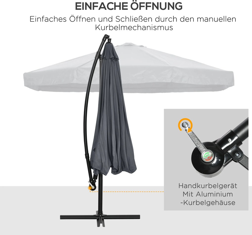 Konzolový slunečník Outsunny 295x295cm s ruční klikou a moskytiérou, otočný o 360°, pro 8 osob, zahradní slunečník z oceli a polyesteru | Aosom.de