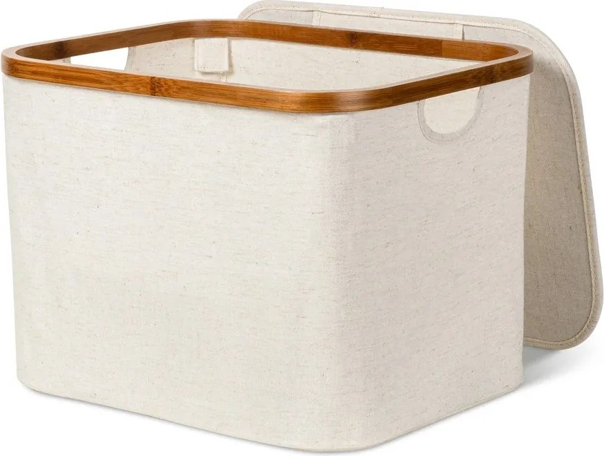 Krémový látkový úložný box s víkem 40,5x33x30 cm Bamboo/Linen – Bigso