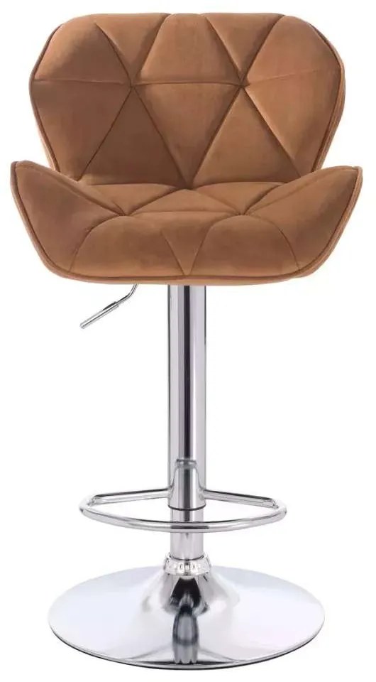 LuxuryForm DESIGN Barová židle MILANO VELUR na stříbrné kulaté podstavě - medová