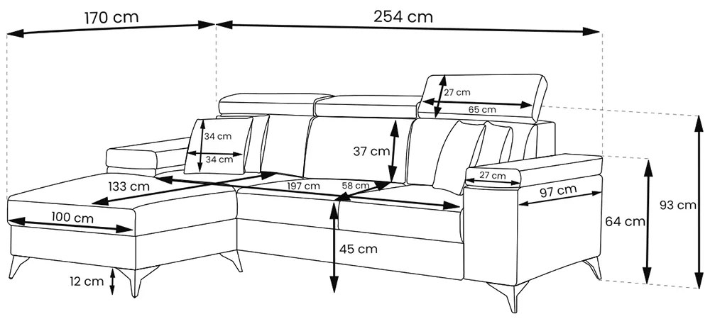 Sedací souprava BRICO MINI | 170x254 cm | rozkládací + úložný prostor | VÝBĚR TKANINY a NOŽIČEK