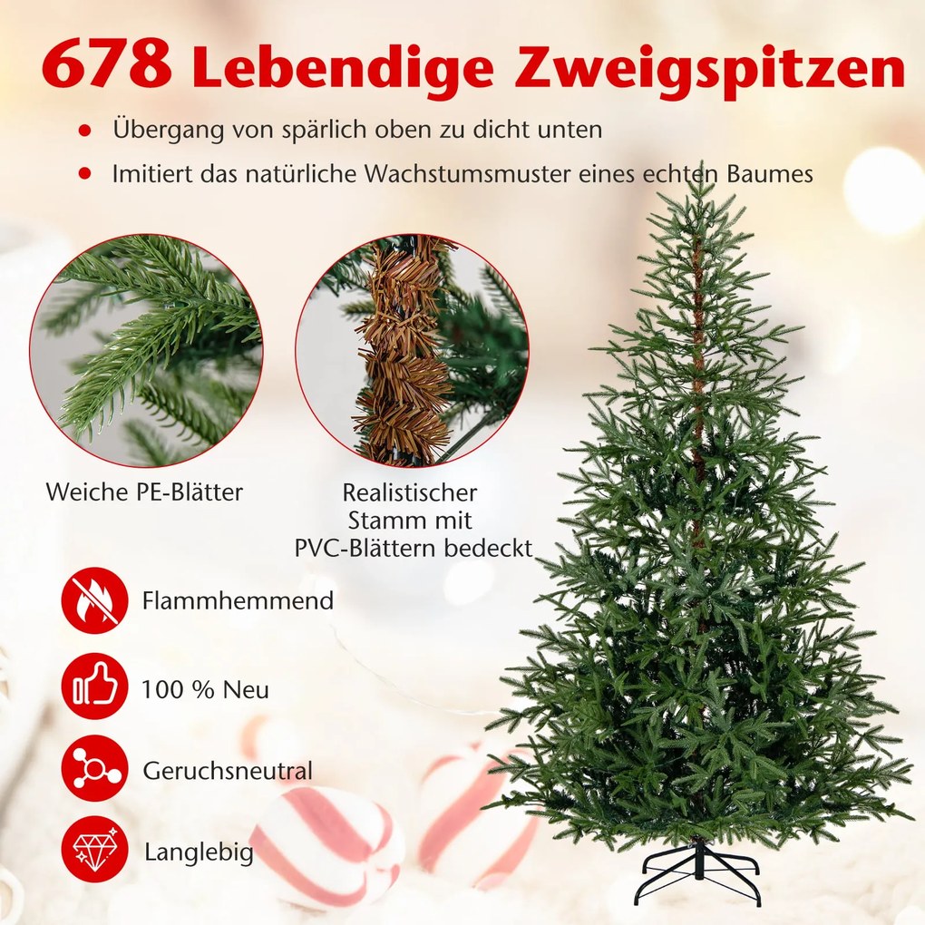 Costway 210 cm Umělý vánoční stromeček s 250 Vícebarevná LED světla Umělý