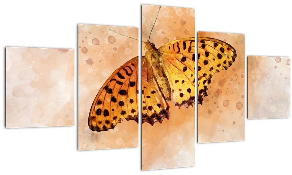 Obraz - Oranžový motýl, aquarel (125x70 cm)