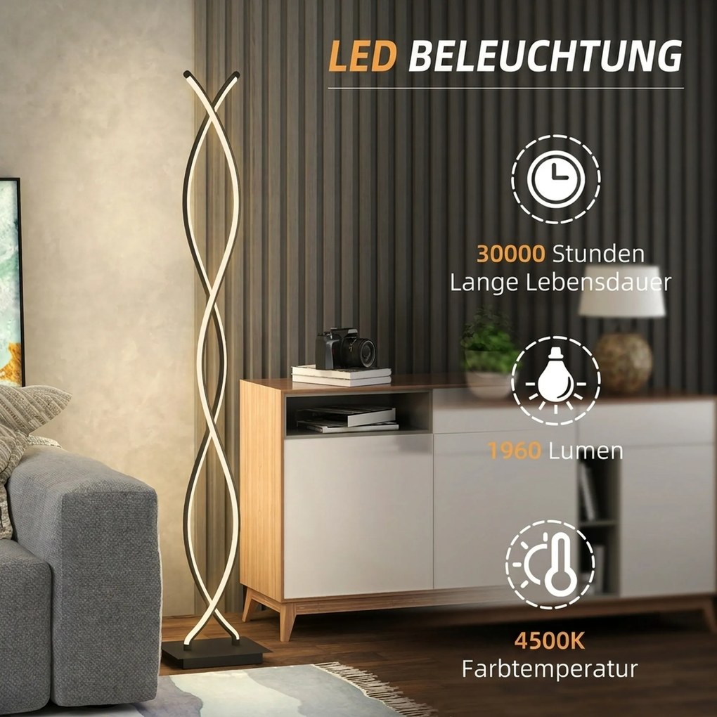HOMCOM Stojací lampa stmívatelná moderní dvojitá spirála stojací svítidlo LED zdroj světla černá