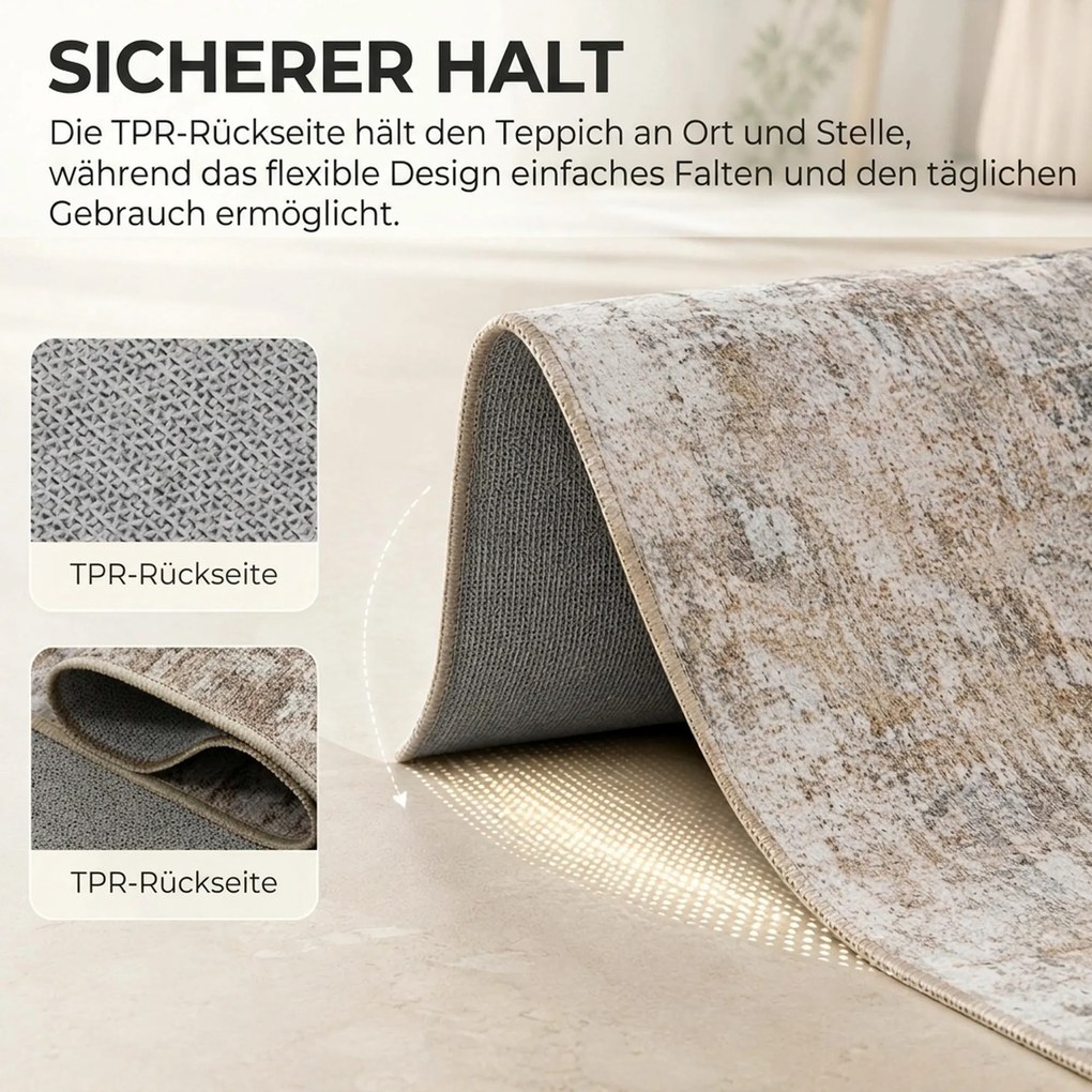 HOMCOM omyvatelný koberec s abstraktním vzorem, 200 × 140 cm, hnědá