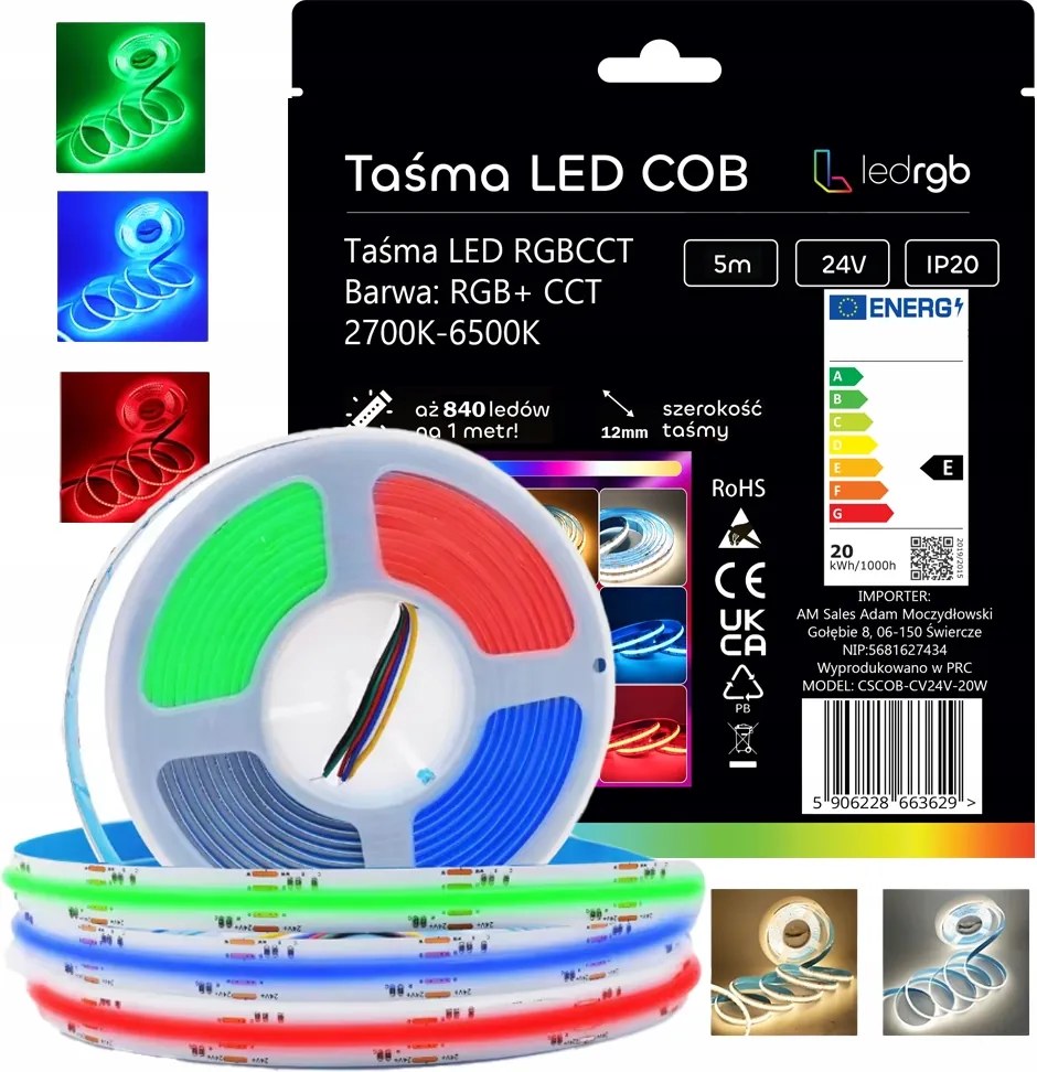 Led Páska Cob Neon 5M Rgb Cct Bílá Teplá Neutrální Studená 2700-6500K 840/m