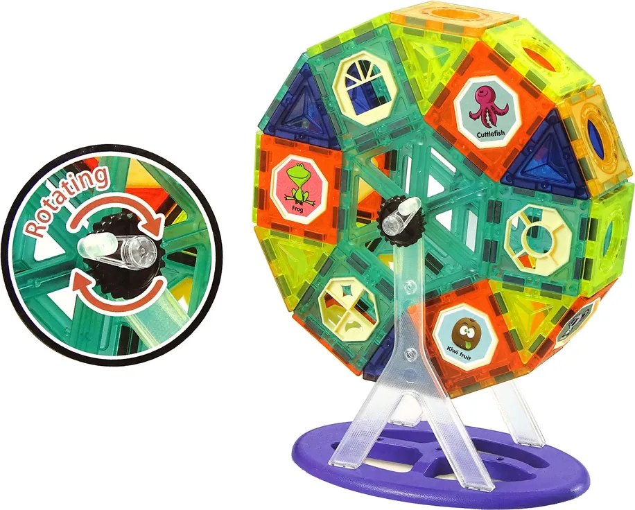 LEAN Toys Magnetické stavebnice 3D stavby – Ruské kolo a kolotoč, 71 dílů