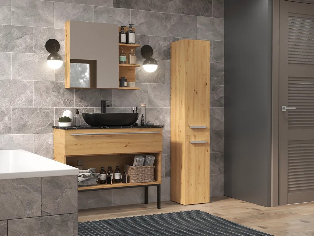 Koupelnový sloupek s košem na prádlo NEL IV dub artisan