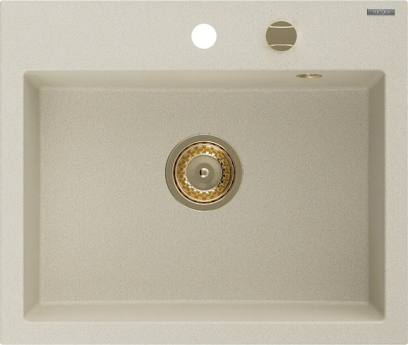 Mexen Oscar, 1-komorový granitový dřez 580x490x205 mm, béžová, 6519581000-69-G