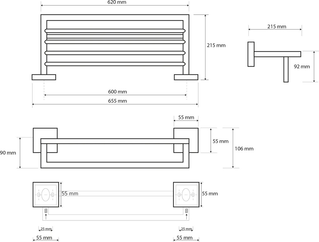 Sapho X-SQUARE polička na ručníky s hrazdou 650x110x215mm, chrom XQ601