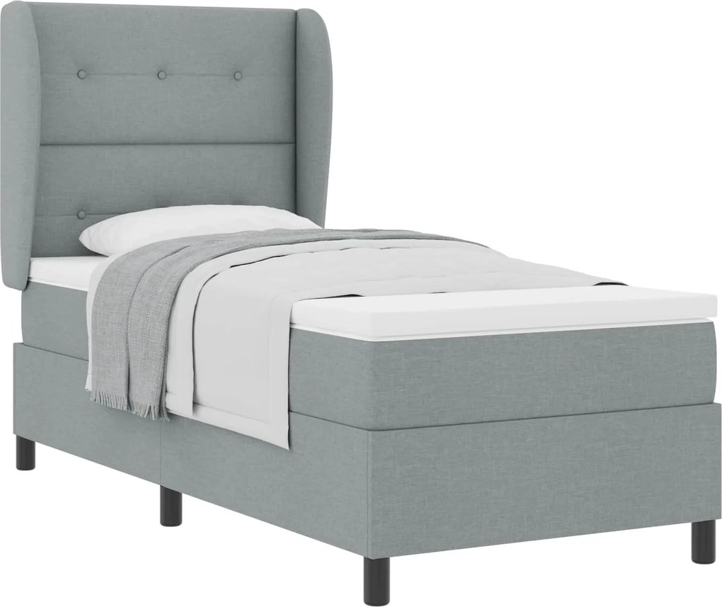 Postel s boxspringem s čelo Světle šedá 90 x 200 cm textil 3340543
