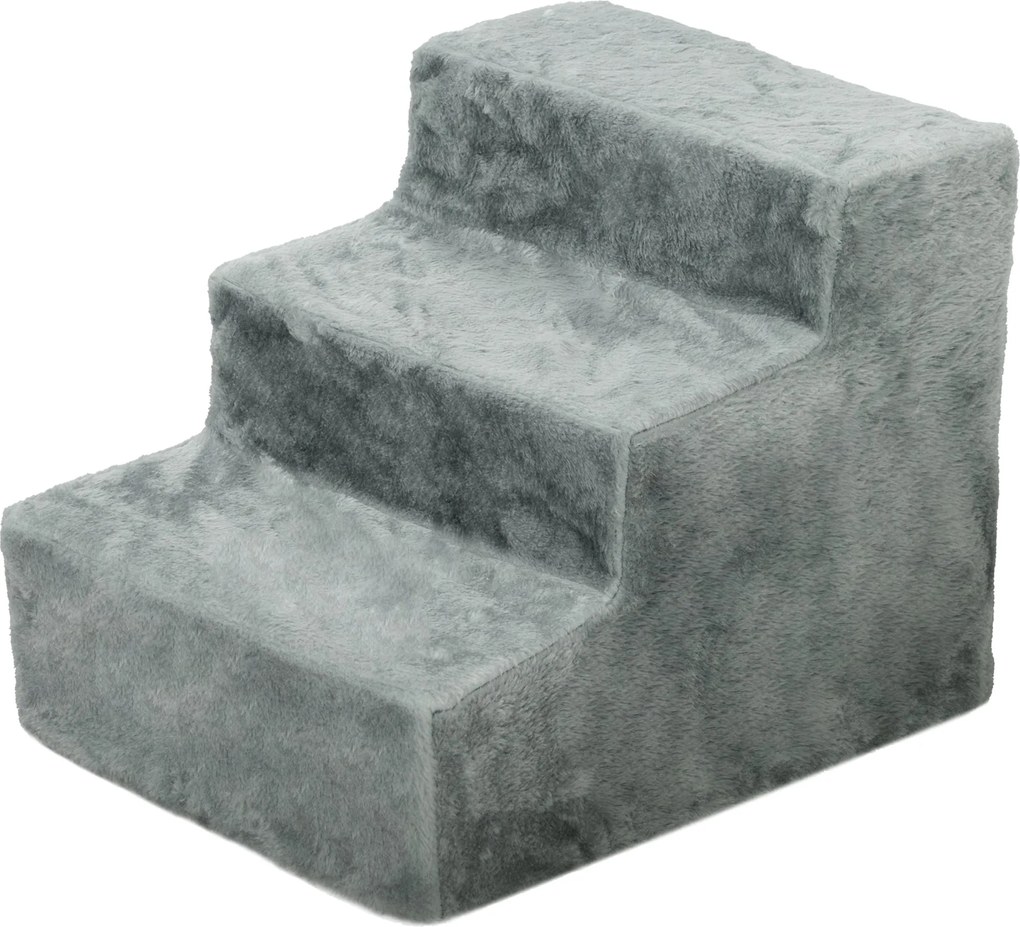 PawHut 3-kroková psí schůdky, 35 cm kočičí schůdky pro postele a pohovky, psí schůdky pro psy a kočky do 5 kg, měkký vzhled, světle šedá | Aosom