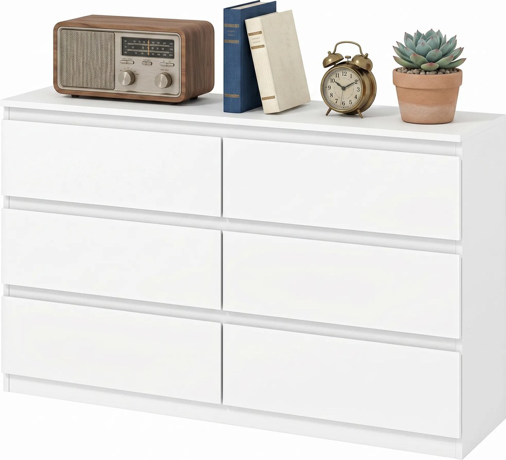 HOMCOM komoda s 3 zásuvkami, moderní bezúchytový design pro obývací pokoj, ložnici a předsíň – bílá (112 × 34 × 75 cm)
