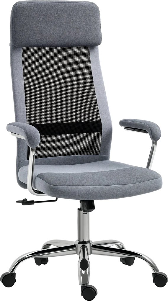 Vinsetto Ergonomická otočná kancelářská židle, nastavitelná výška a funkce houpání, síťovina, 65x67x119-129cm, Šedá | Aosom