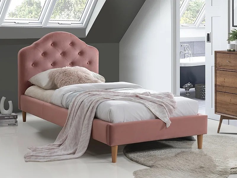 Čalouněná postel CHLOE VELVET 90x200 cm starorůžová