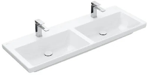 Villeroy & Boch Subway 3.0 - Dvojumyvadlo nábytkové 1300x470 mm, bez přepadu, otvory pro baterie, CeramicPlus, alpská bílá 4A71D1R1