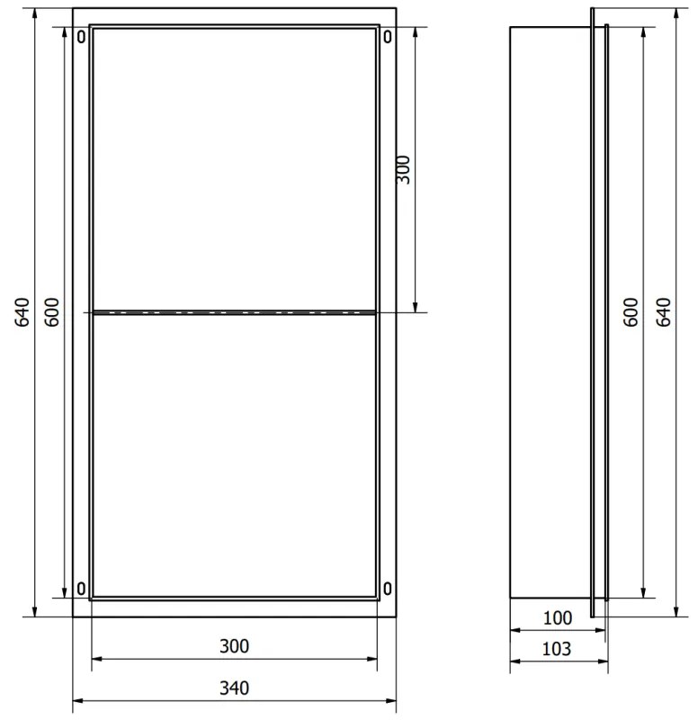 Mexen X-Wall-NR zapuštěná police bez obruby s poličkou 60 x 30 cm, inox - 1911603010S