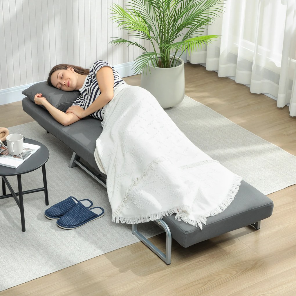 HOMCOM Rozkládací křeslo, čalouněné křeslo, přeměnitelné na postel pro hosty, ergonomické, tmavě šedé