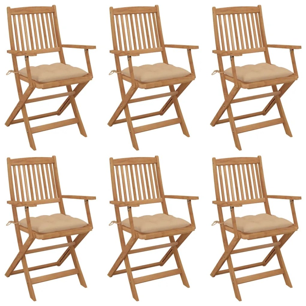 3065479 vidaXL Skládací zahradní židle s poduškami 6 ks masivní akáciové dřevo