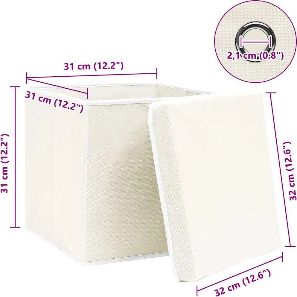 Úložné boxy s víky 4 ks bílé 32 x 32 x 32 cm textil 288350