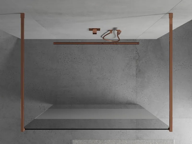 Mexen Kioto, průchozí sprchová zástěna 100 x 200 cm, 8mm čiré sklo/námraza, 2x růžové zlato stabilizační rozpěra, 800-100-002-60-35