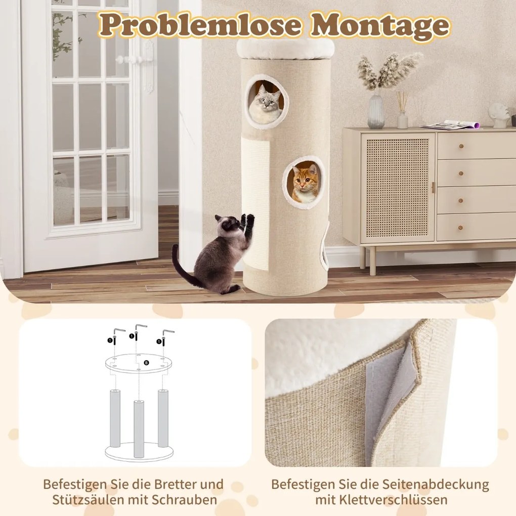 Costway 4 Vodorovný škrabací koš s 3 jeskyněmi a 2 sisalovými škrabacími prkénky
