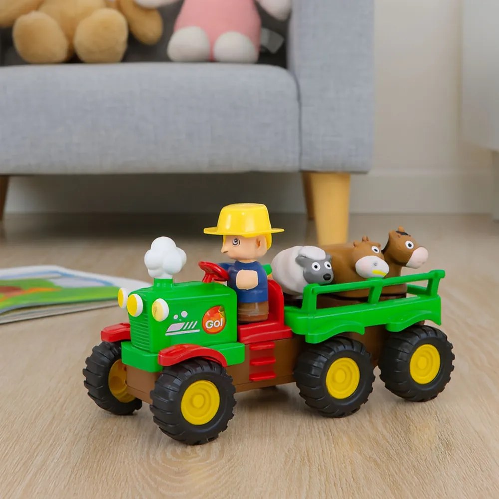 LEAN Toys Interaktivní vzdělávací traktor pro batolata – zvířátka, světla, zvuky