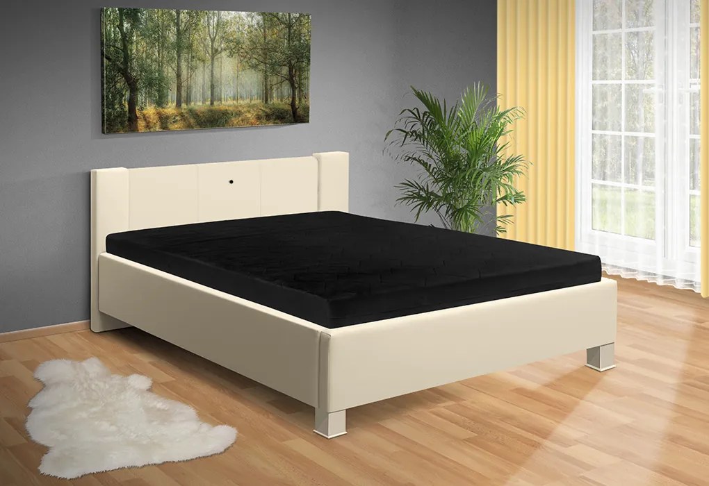 Nabytekmorava Manželská postel Luna 160x200 cm s LED světlymatrace Orthopedy maxi 19 cm, Barva postele: eko béžová, Úložný prostor: s úložným prostorem