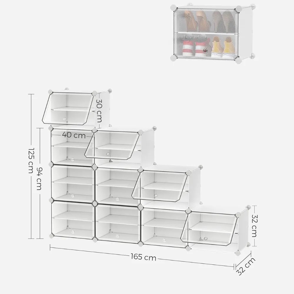 Organizér na boty KIMBERLY, 10 boxů, bílá/průhledná SongmicsHome