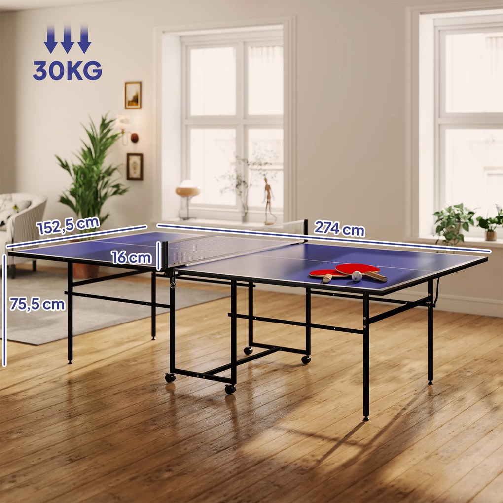 Stůl na stolní tenis SPORTNOW, čtvrtkruhový skládací stůl na stolní tenis s kolečky, sada na stolní tenis se 2 pálkami na stolní tenis, 3 míčky, venk…