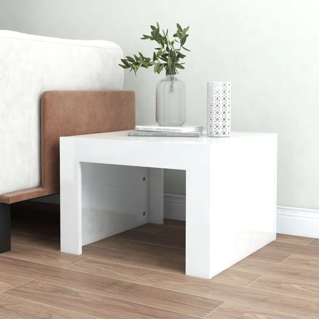 Konferenční stolek bílý vysoký lesk 50 x 50 x 35 cm dřevotříska - Default Title