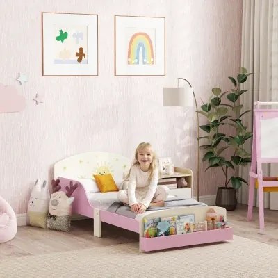 AIYAPLAY dětská postel pro děti 3-8 let ze dřeva s úložným prostorem a bočními zábradlím, 150x77x60 cm, růžová