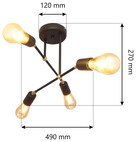 Přisazený lustr ROSETTE 4xE27/15W/230V černá/zlatá