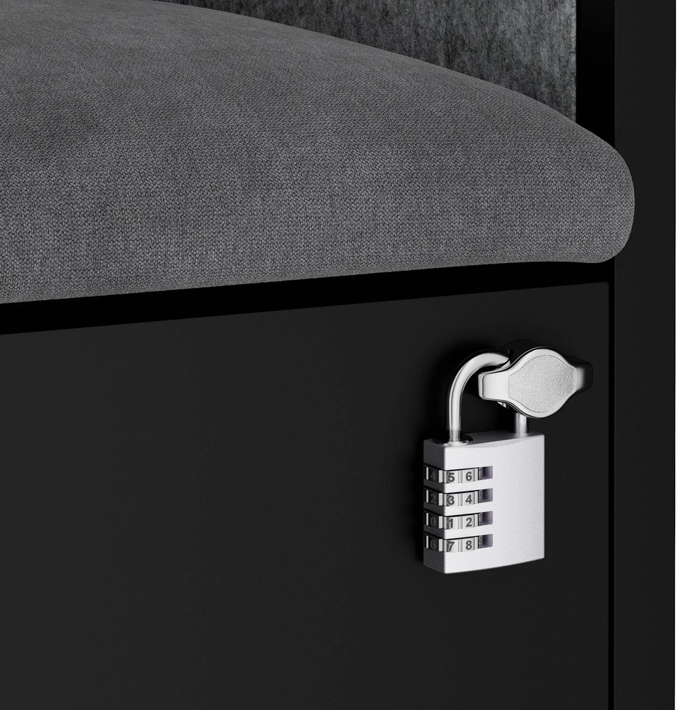 Kancelářská akustická kabina se sedátkem a USB-C portem, korpus černý / sedák šedá, 1150 mm: SALLY MentalBox
