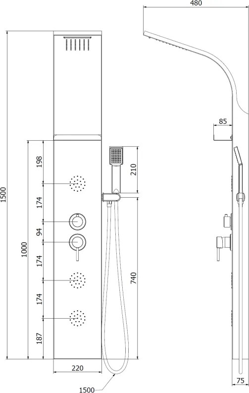 Mexen Borg, sprchový panel, bílá, 7615-03-20