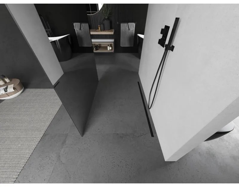 Mexen Kioto, sprchová zástěna Walk-In 100 x 200 cm, 8mm sklo vzor zrcadlo, grafitový profil, 800-100-002-66-50