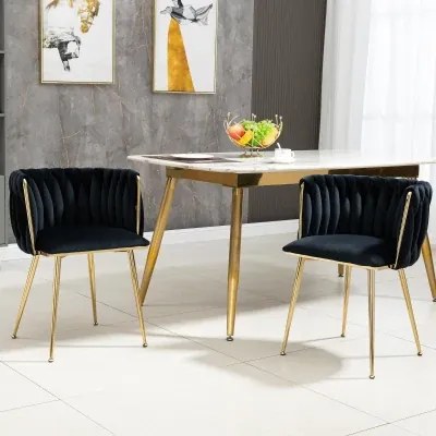 Aosom Sametové křeslo se zlatými kovovými nohami, elegantní ručně tkaný design, 55,5x41x74 cm, černá