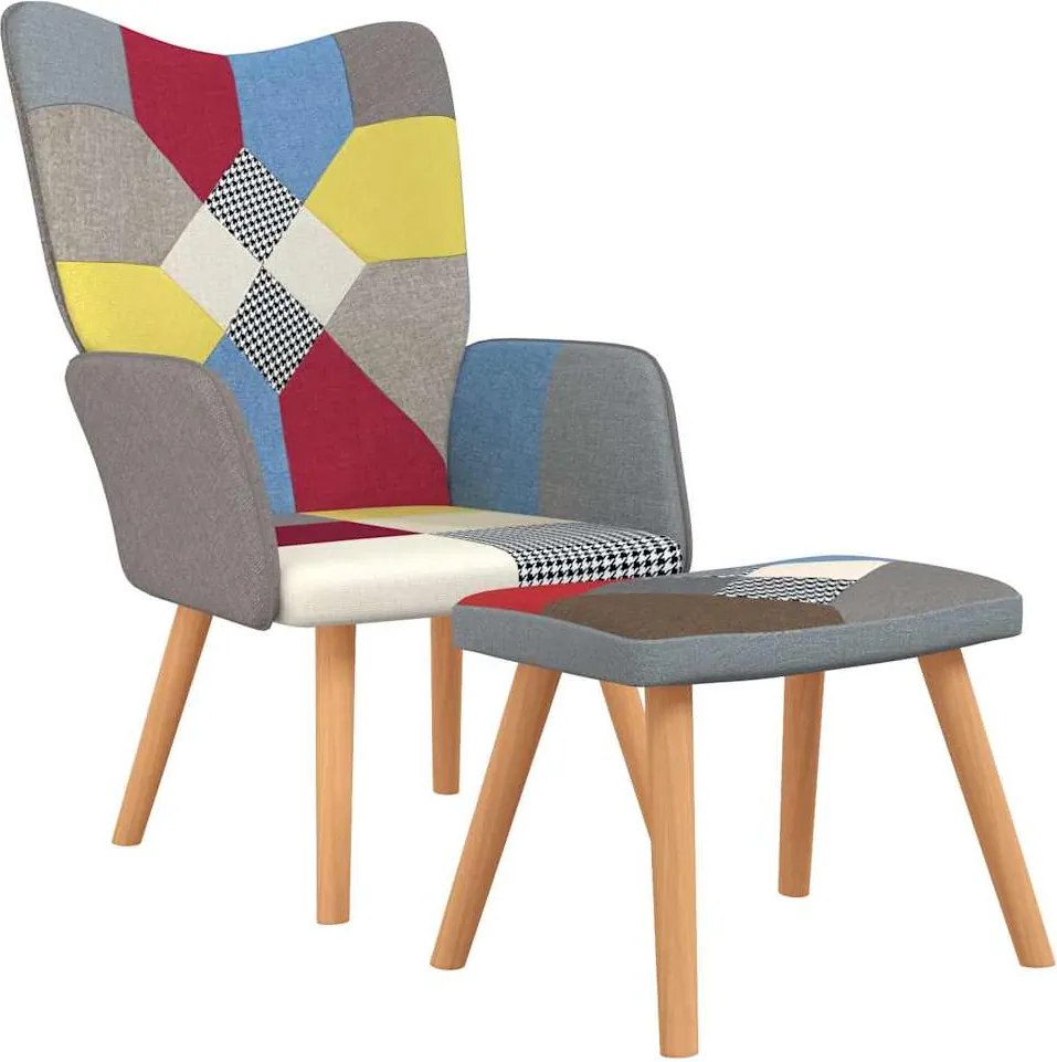 Relaxační křeslo se stoličkou patchwork textil 328184