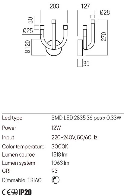 Redo Luxusní LED nástěnné svítidlo LUXOR, š.20cm Barva: Černá