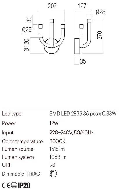 Redo Luxusní LED nástěnné svítidlo LUXOR, š.20cm Barva: Červená