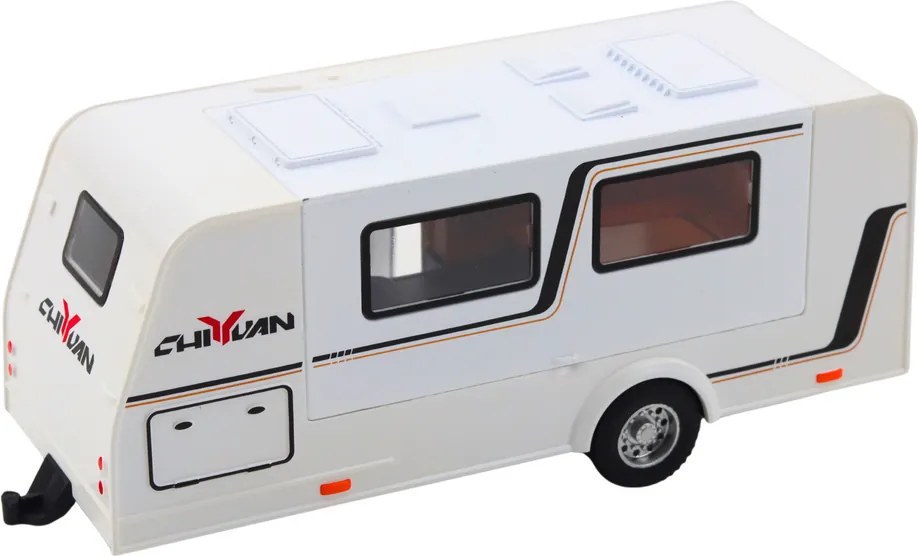 LEAN Toys Sada: terénní auto, karavan, kovové, pohon, světla, zvuky, bílá, 1:32