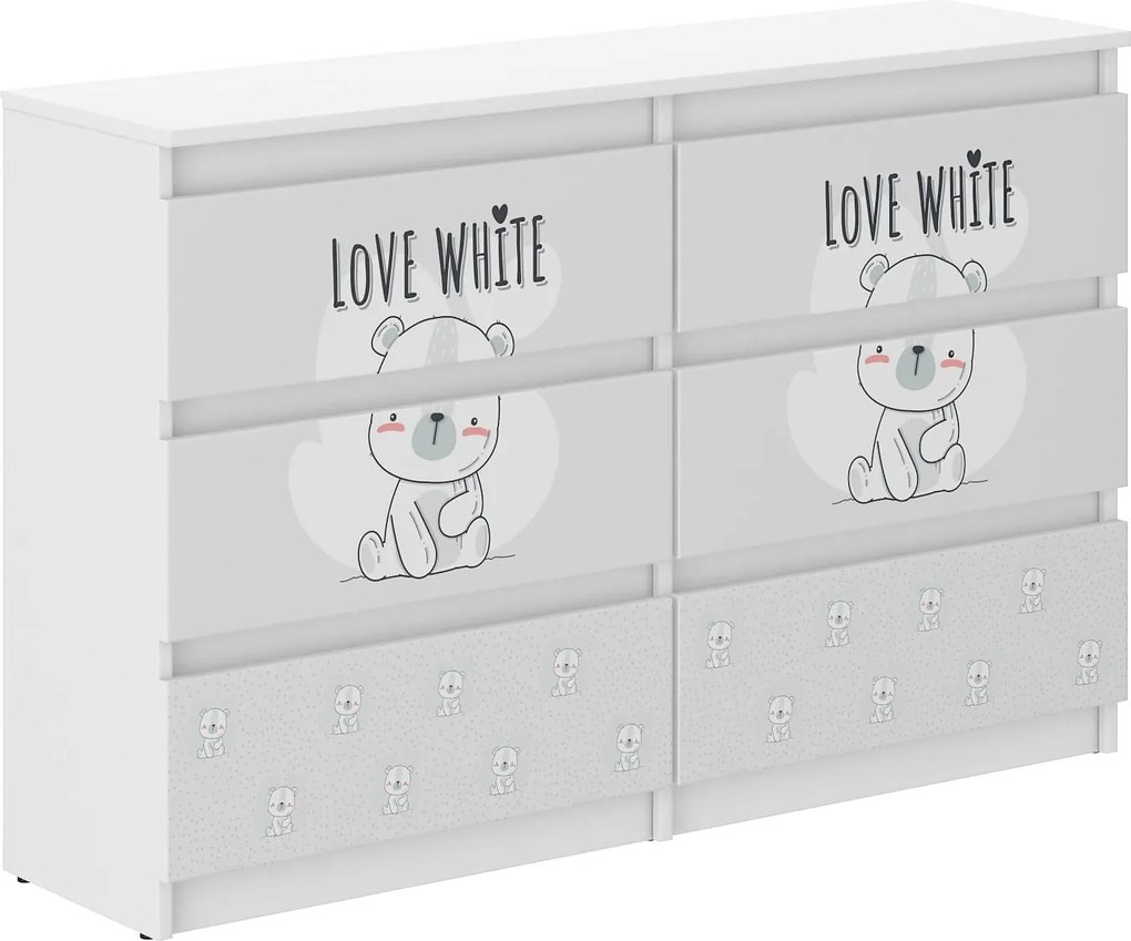 Wooden Toys Dětská komoda R-120 BÍLÝ MEDVÍDEK