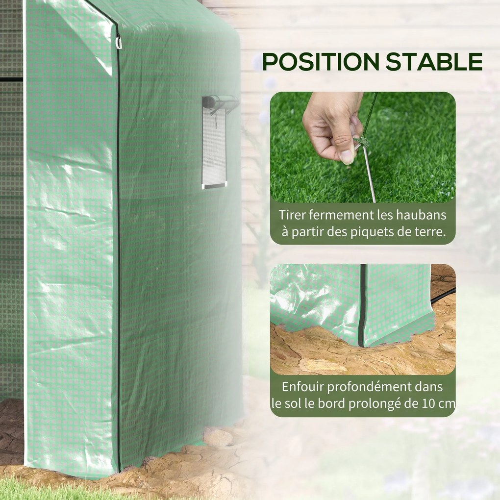 Zahradní skleník Outsunny s 3 police, balkonový skleník, zesílený tarp 135 g/m², ocelový rám, rolovací zipová vrata, pro zeleninu, rostliny a květiny…